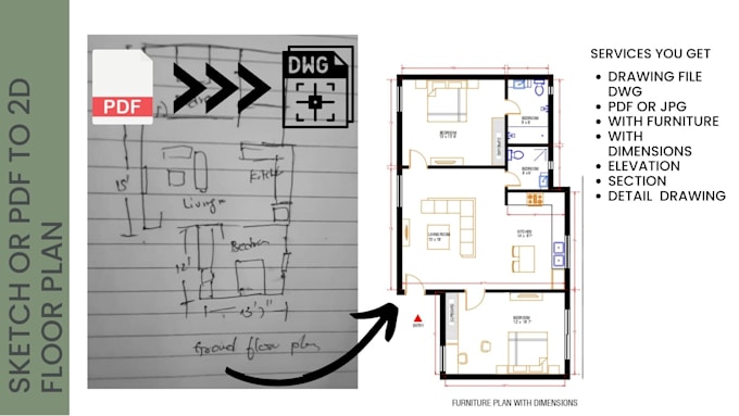 Draw architectural floor plan from your rough sketch or pdf by ...