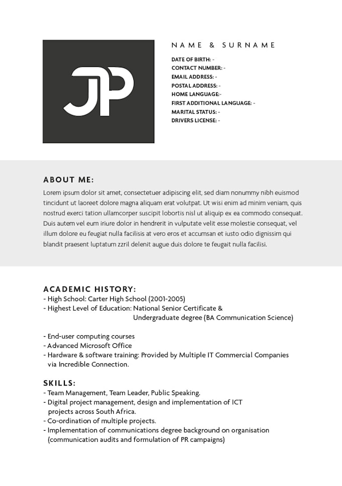 Design your cv to get you one step closer to getting hired by Daunyamaani | Fiverr