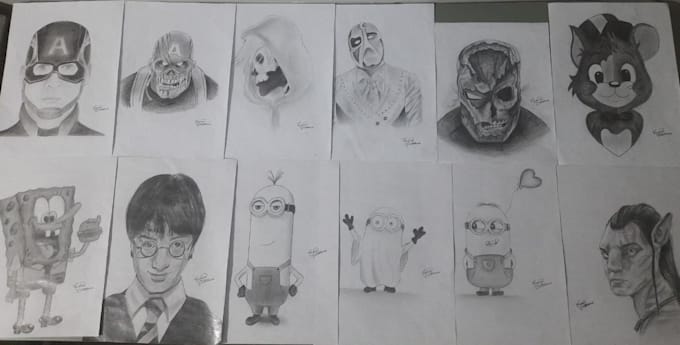 Do sketch of cartoon and other characters by Theviya2009 | Fiverr