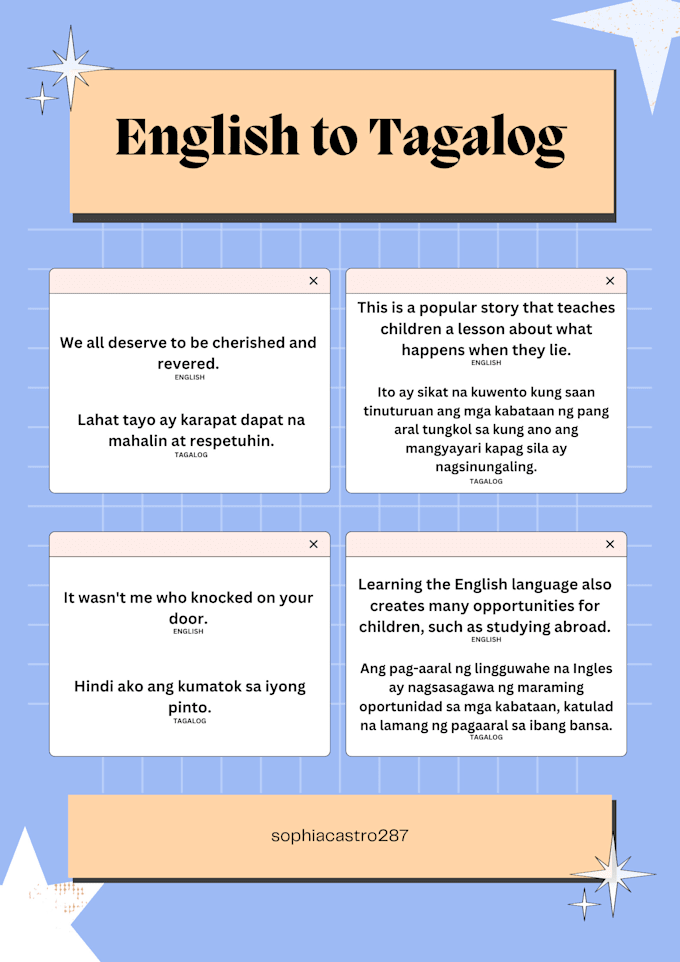 Do translating english to tagalog or filipino by Sophiacastro287 | Fiverr