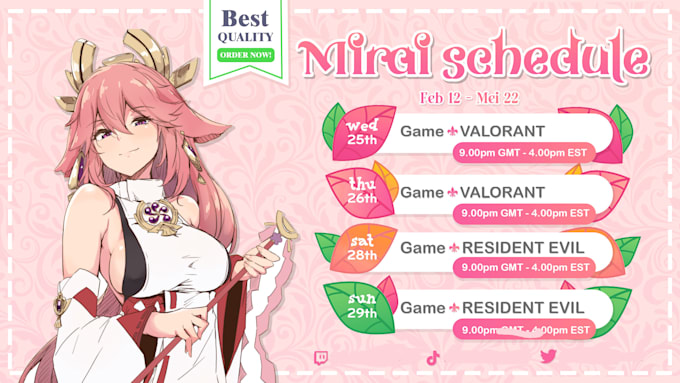 Design cute custom vtuber stream schedule by Mynameisrena | Fiverr
