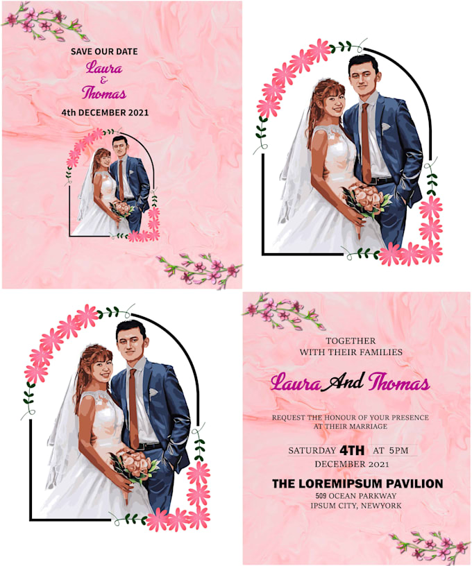 Design beautiful wedding invitations with customize couple cartoons by ...