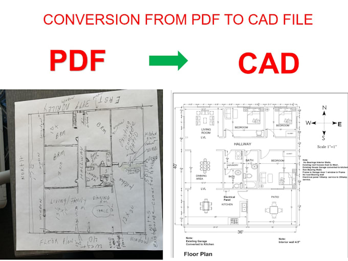 Convert hand sketch, pdf or image into autocad and redraw floor plan by Muhammadadil720 | Fiverr