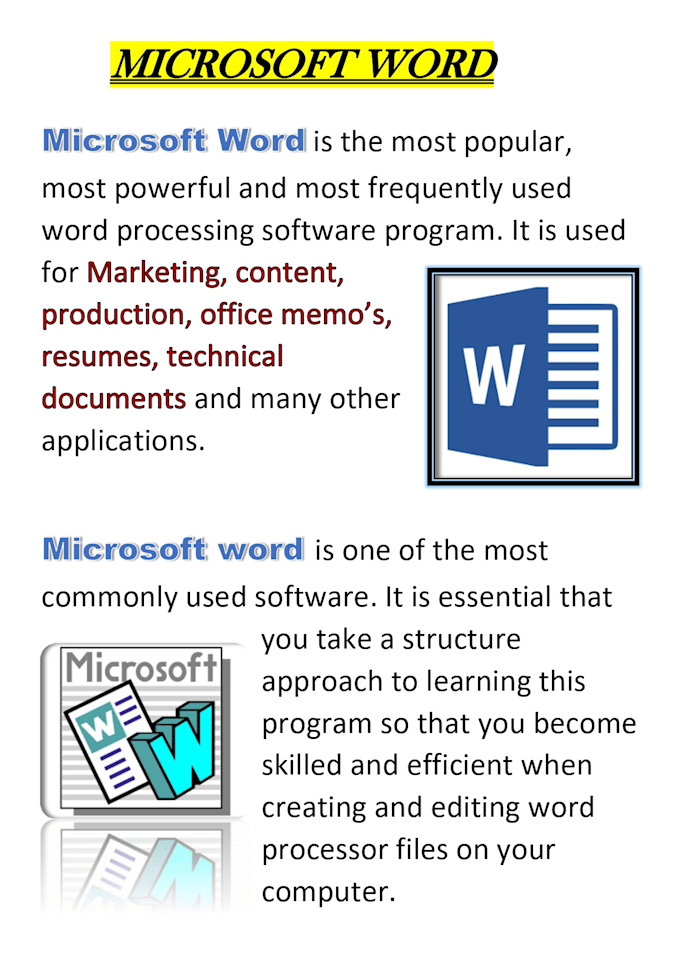 Microsoft word, formatting, writing, table, index page, wordart, mail ...