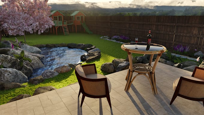 Design garden, house facade or swimming pool with 3d realistic renders ...