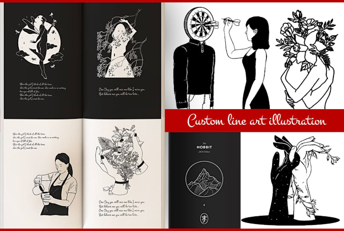 Do poetry book with line art illustration, book formatting, ink ...