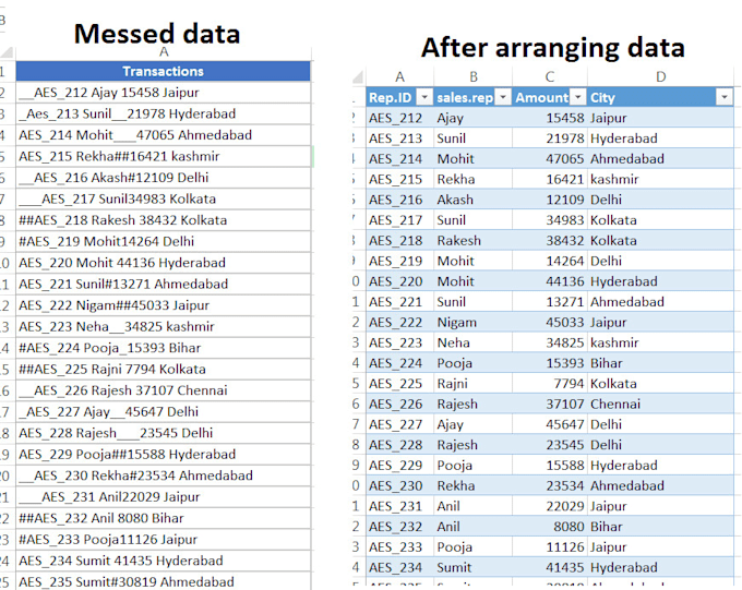 Cleaning up,arrange data and data entry in excel by Skdesinger | Fiverr