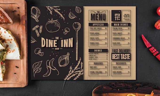 Design stylish food card, menu board, tv menu, menu card flyer brochure ...