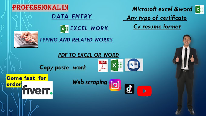 Do data entry , excel work,retyping,ms word pdf conversation by Sudheerabbas792 | Fiverr