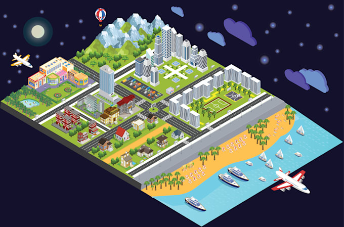 Design unique isometric vector map illustration by Adob_studios | Fiverr