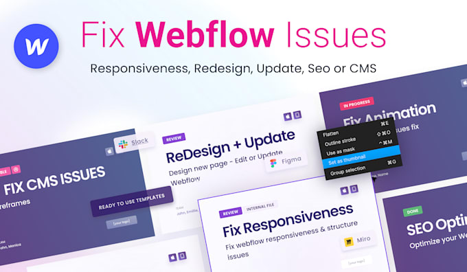 Fix webflow issues, bugs, responsiveness, optimize, redesign, or edit ...