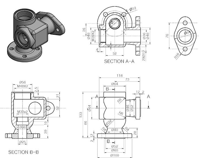 Draw technical drawing 2d drawing for manufacturing process by Waqas ...