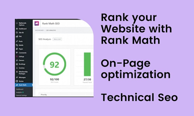 Install, setup rank math seo with 90 plus score and on page ...