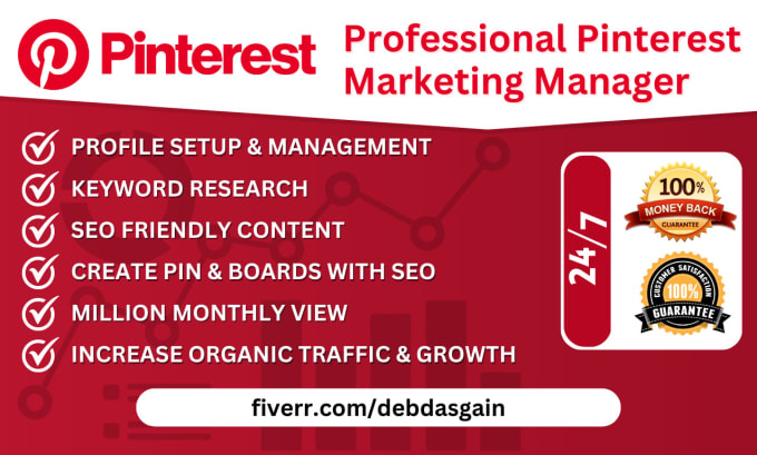 Setup and manage profile, pins, boards as a pinterest marketing manager ...