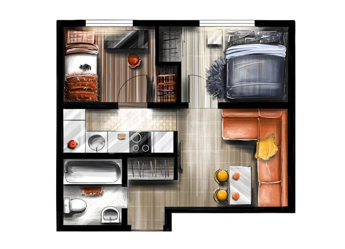 Do 2d colored interior floor plan or furniture layout by Sketch_lubov ...