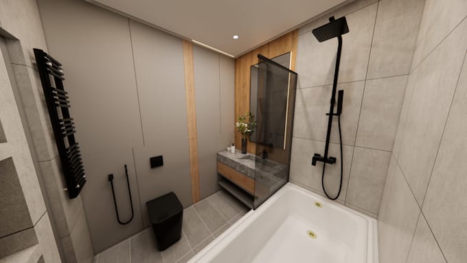 Design an incredible bathroom interior design rendering by Shinny_studio | Fiverr