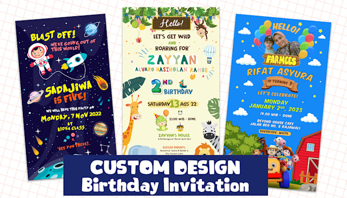 Create custom cute modern digital birthday invitation by Macaloona | Fiverr