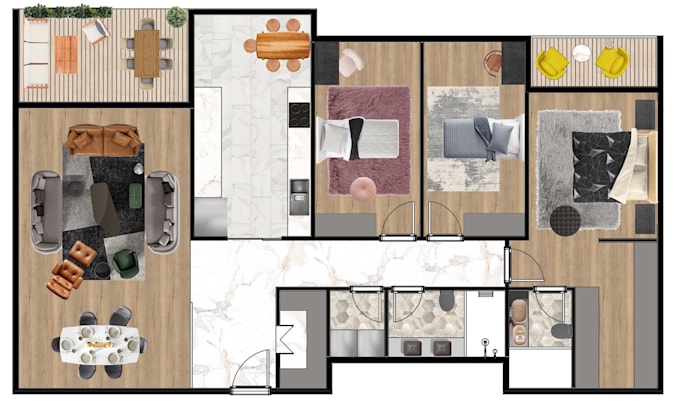 Design 2d architectural plan with texture by Senasstudio | Fiverr