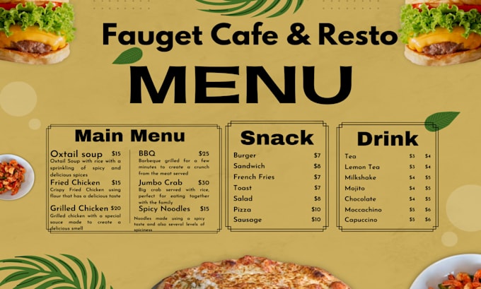 Design unique restaurant foods and drink menu by Asiabilal5 | Fiverr