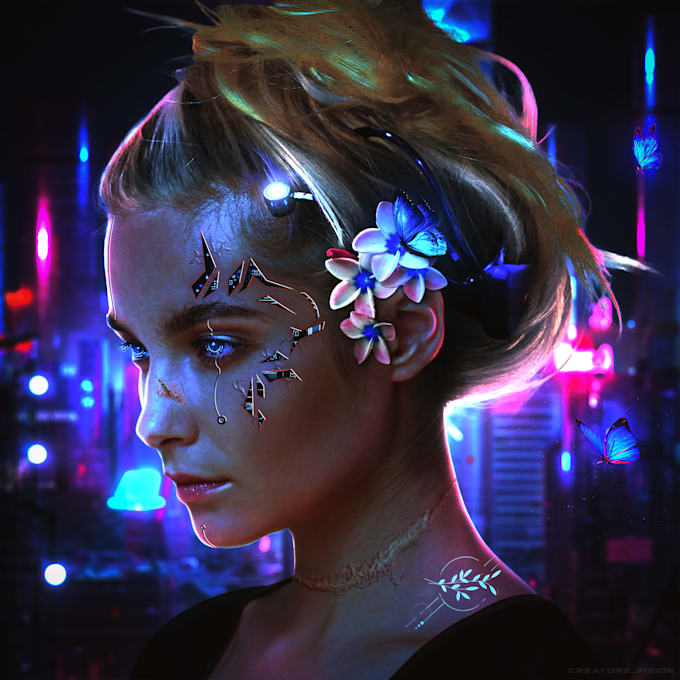 Do futuristic cyberpunk photoshop edits by Your_vision36 | Fiverr