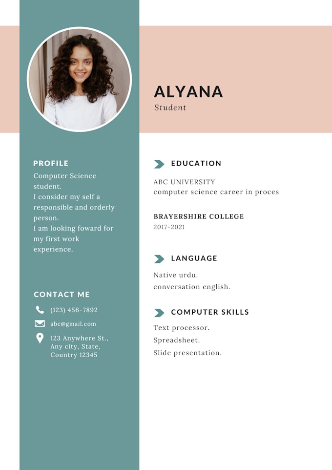 Create professional resume cv design using canva by Khadeejabibibsc ...