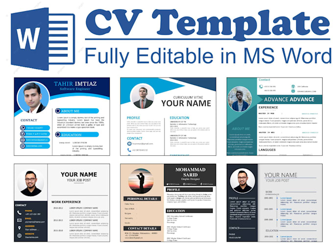 Provide 6 professional cv template fully editable in ms word by ...