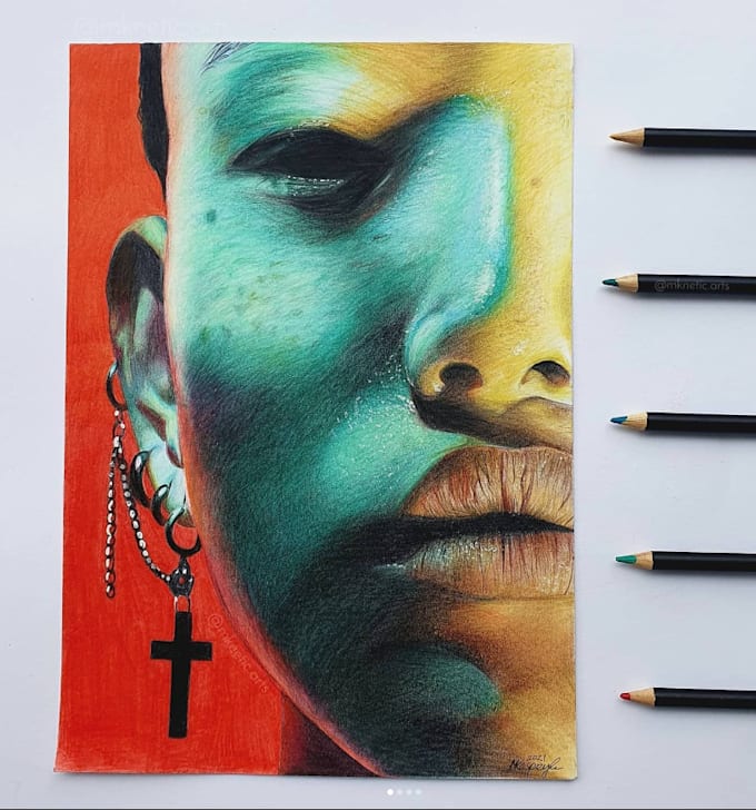 Draw a realistic portrait with coloured pencils by Mknetic_arts | Fiverr