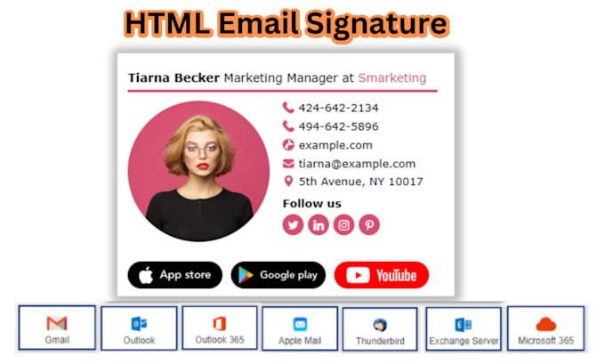 Clickable signatur html email signature, outlook signature, animation signature by Maru675 | Fiverr