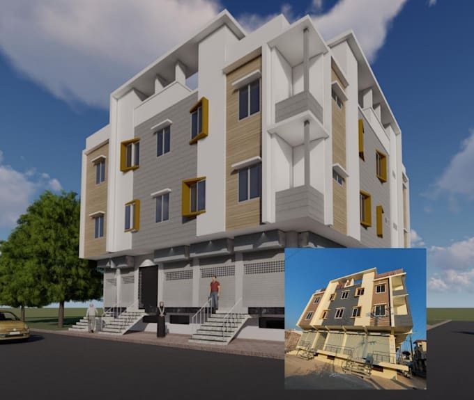 Design building facade and walkthrough by Arzainabafzal | Fiverr