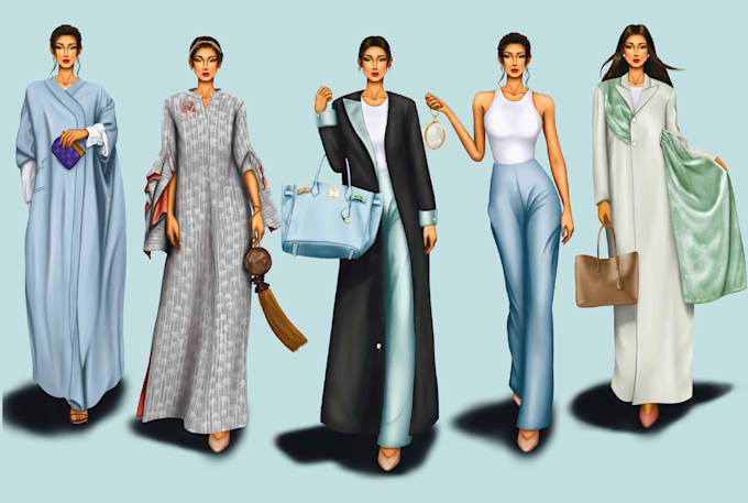 Draw abaya fashion illustration or sketch by Duyenart | Fiverr