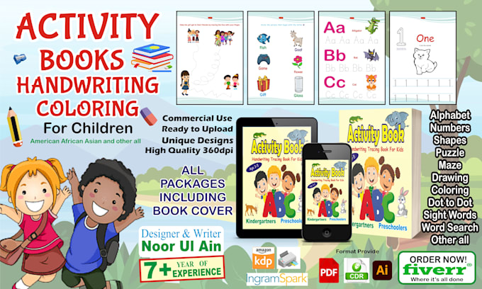 Make children activity handwriting coloring tracing book by Noorulain55 ...
