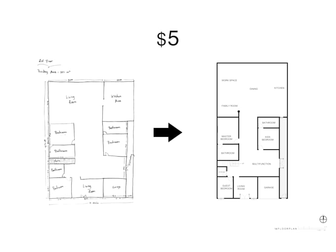 Redraw your sketch to a scaled 2d floorplan by Viviantjoa | Fiverr