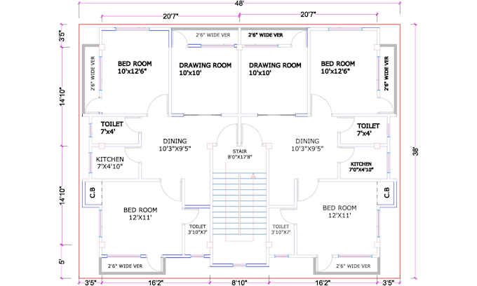 Draw autocad 2d floor plan, elevation, and section by Robinrahman24 ...