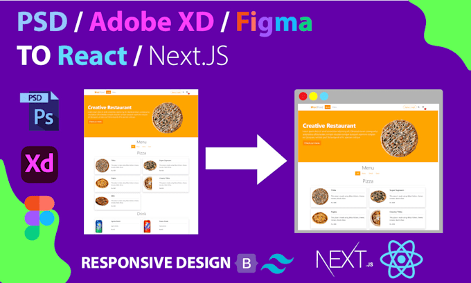 Create a react js or next js design from your psd, adobe xd or figma by Shiraz_dev | Fiverr