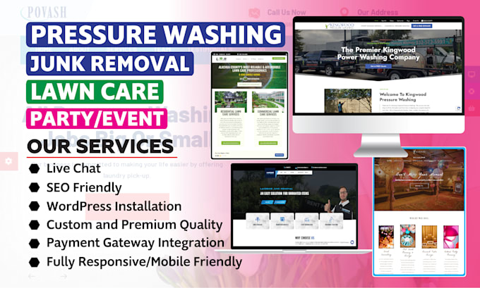 Build pressure washing junk removal party event and lawn care website ...