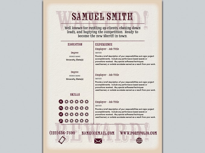 Customize this wanted poster resume template for you by Thespookynerd ...