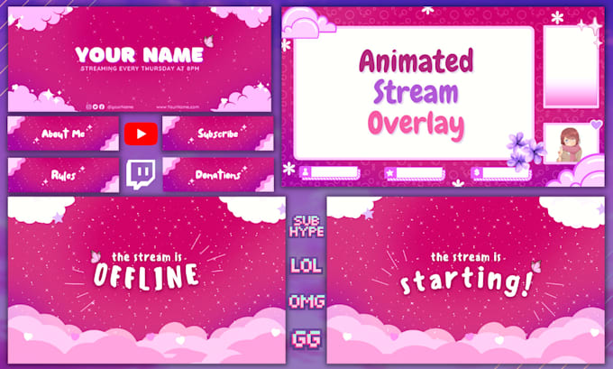 Create a cute animated twitch overlay and emotes for you by ...