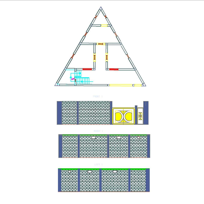 Create a 2d and 3d triangular house plan by Abbasurrehman | Fiverr