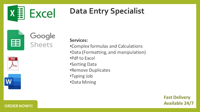 Do microsoft excel data reports and google spreadsheet by Cromwell_reston | Fiverr
