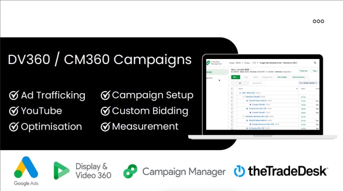 Build and manage ad campaigns in dv360 cm360 by Selinacheung866 | Fiverr