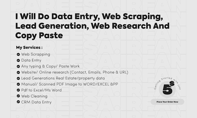 Do excel data entry, web scraping, lead generation, web research and copy paste by Pareesa_irfan ...