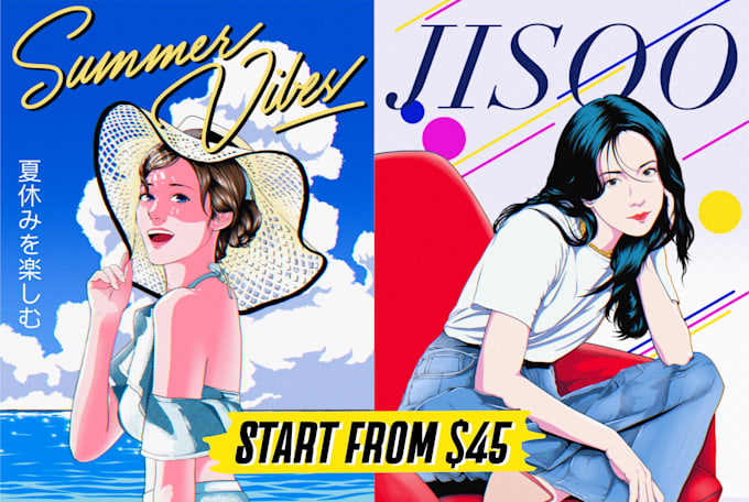 Draw retro 80s 90s anime or manga style illustration by Ferofero_ | Fiverr
