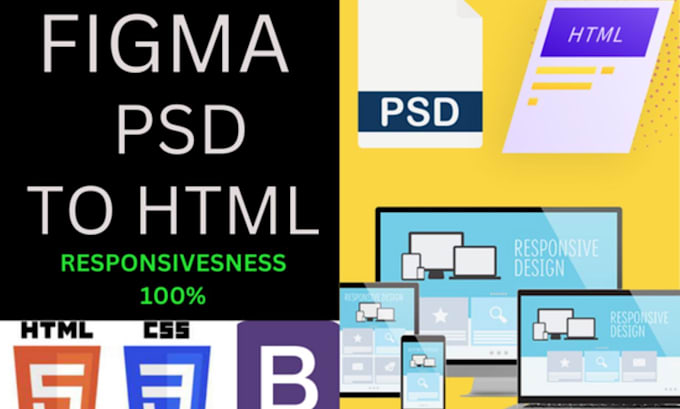 Convert psd to html , xd to html , figma to html bootstrap responsive by Nomanwebdev | Fiverr