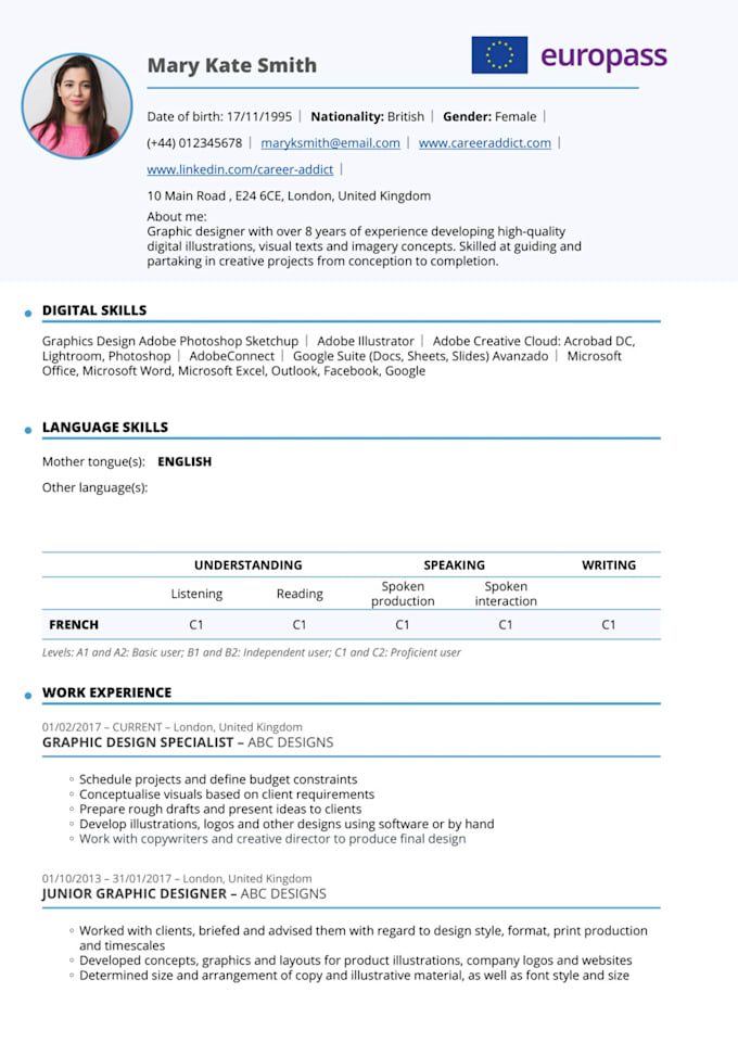Create simple and professional europass cv by Ibyahshahzad | Fiverr