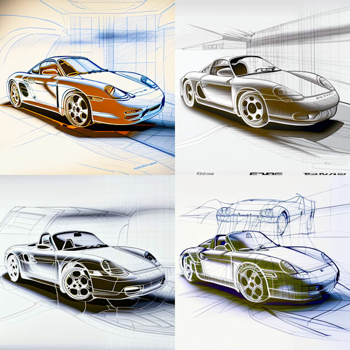 Create artwork in the form of pencil sketches or line drawings using ...