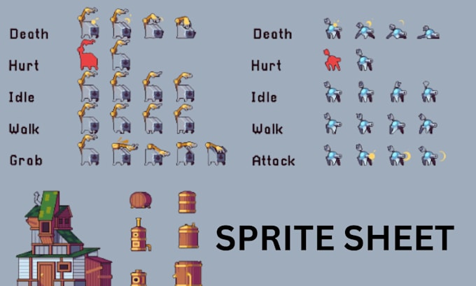 Draw sprite sheet 2d game asset pixel art animation for you by Tim ...