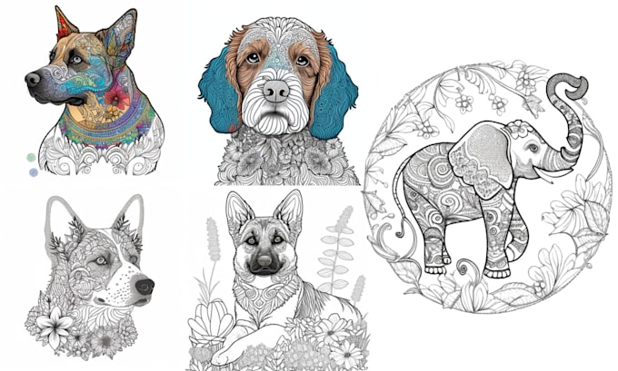 100 animals mandala coloring pages for kdp and etsy by Aichaboudad | Fiverr