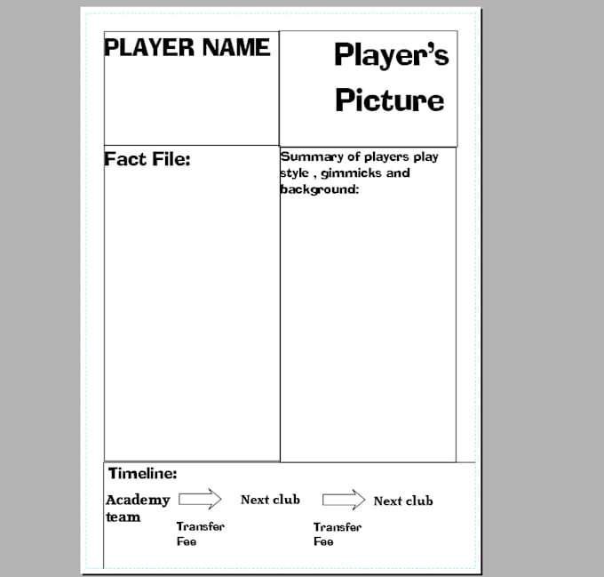 Create an a4 template of a footballer with analytics and fact file by ...
