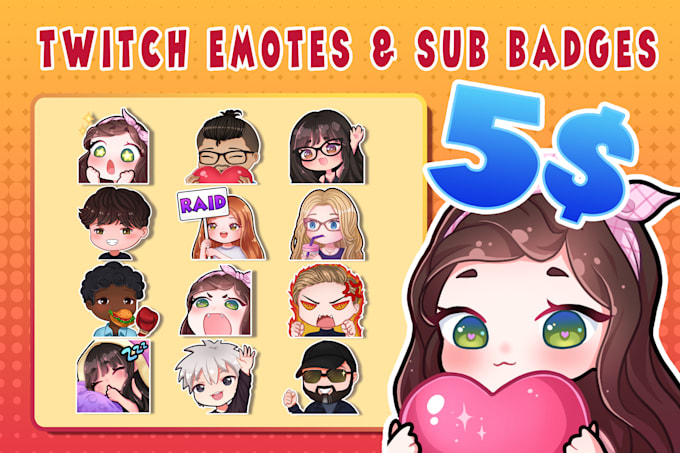 Draw the cutest chibi emotes and badges for your twitch by Zuzizi | Fiverr