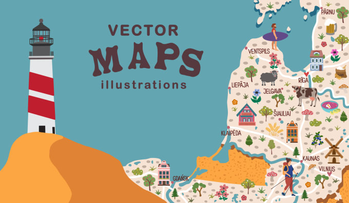 Draw illustrated vector map by Paulpit | Fiverr